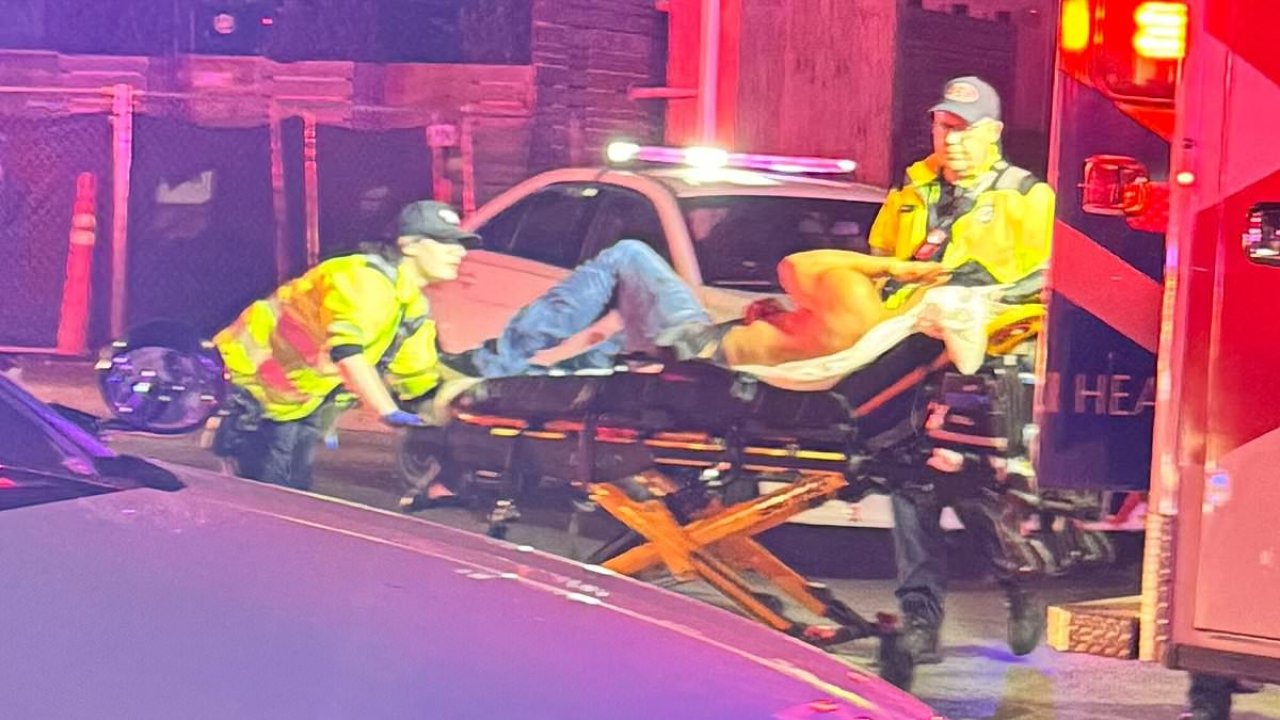 Mark Sanchez and 'stab victim' wheeled away from bloody crime scene ...