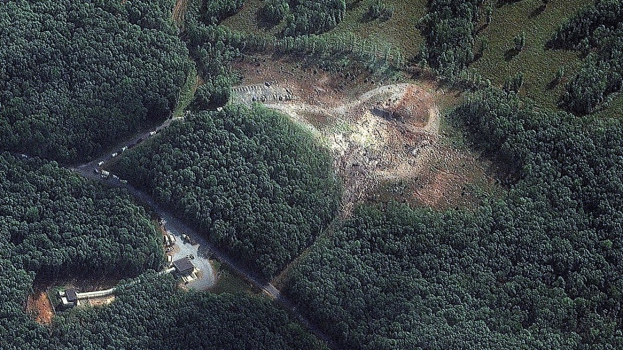 Satellite image shows devastation left after bomb factory explosion ...