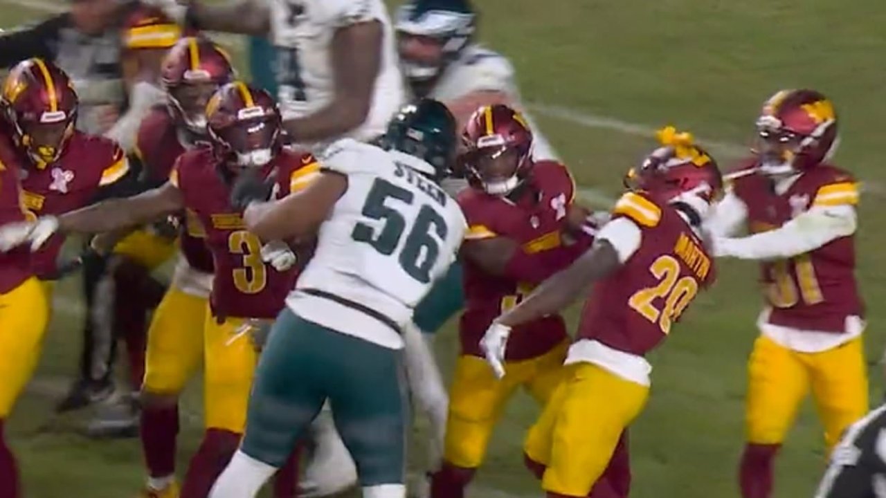 Brawl sees three ejected as Eagles vs Commanders turns to chaos ...
